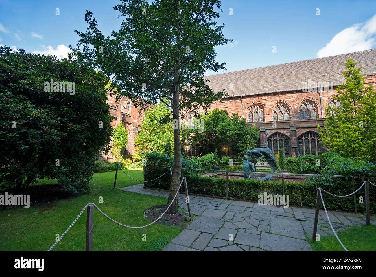 Chester cathedral, garden, garth, 'Water of life' sculpture, Cheshire ...