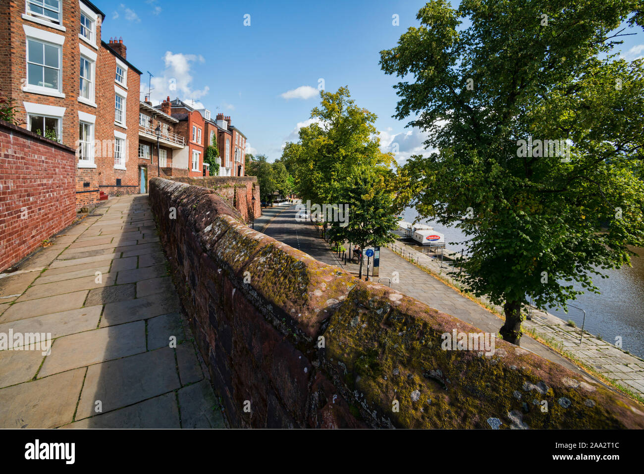 Chester riverside, River Dee, seen from city walls, Cheshire, England ...