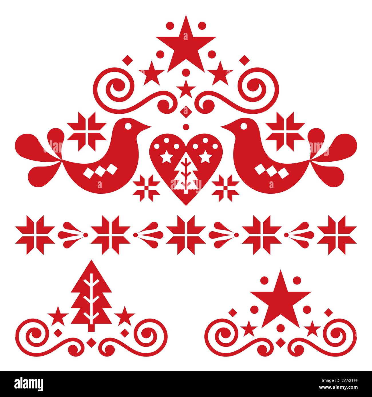 Xmas scandinavian folk art vector design set - Christmas single ...