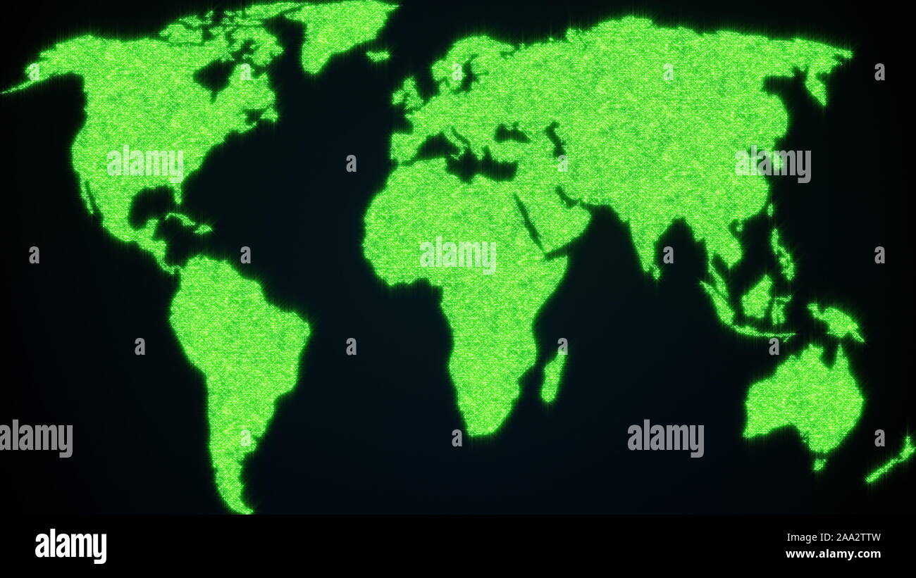 World map from shining particles. 3d rendering of digital planet Earth ...