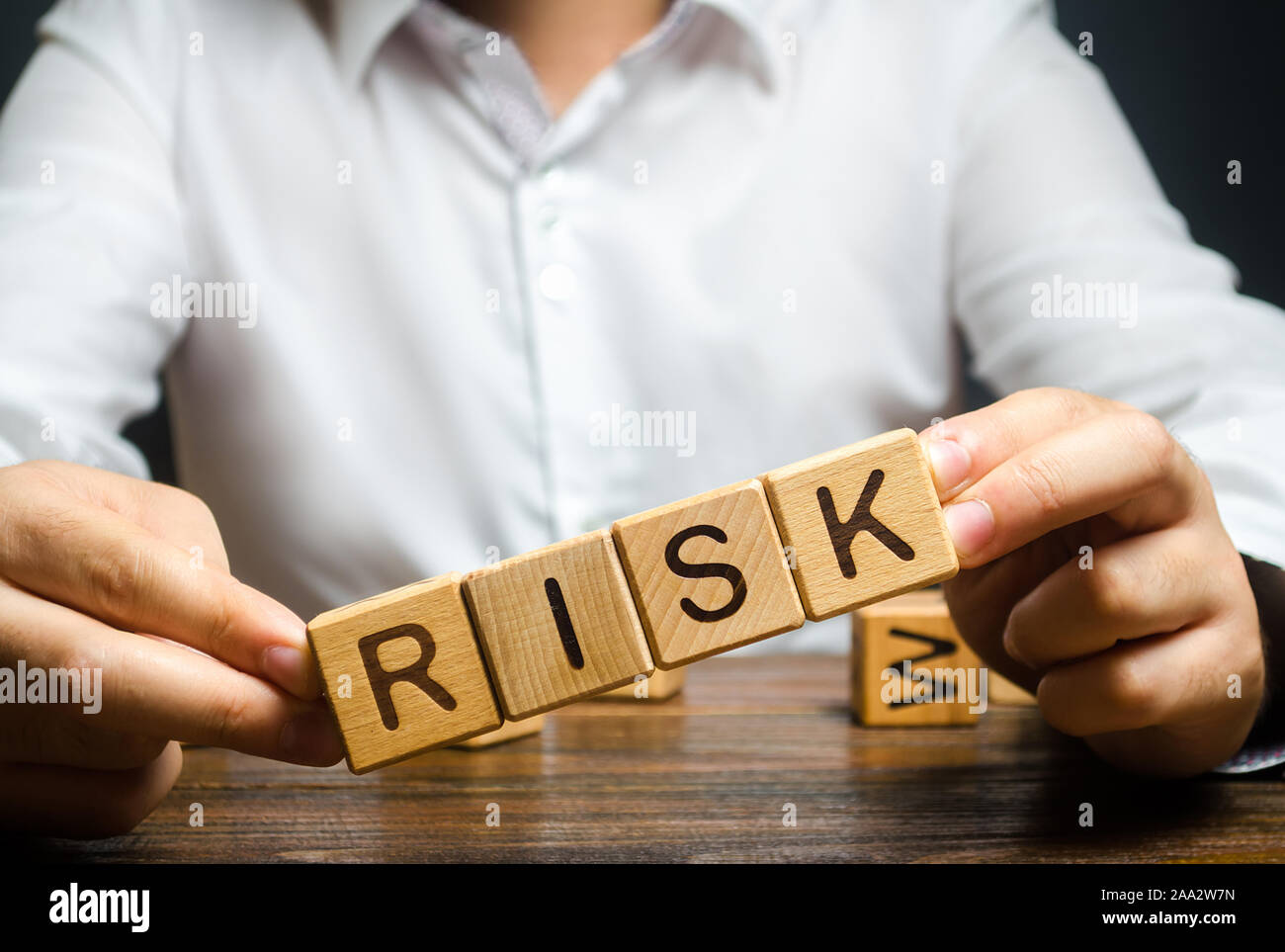 The man carelessly raises the word Risk. High risks in business ...
