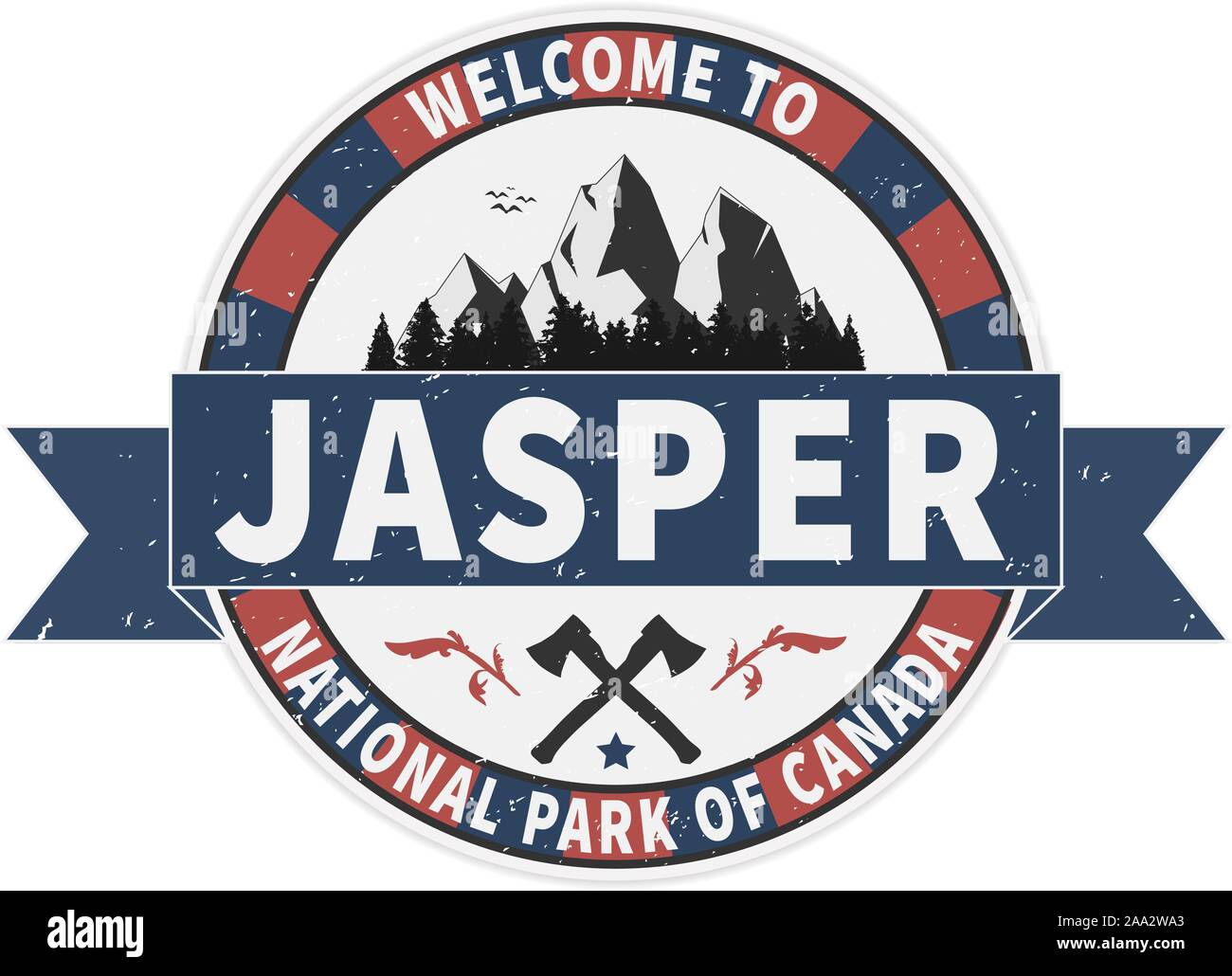 Welcome to Jasper National Park Canadian mountains icon. Simple ...