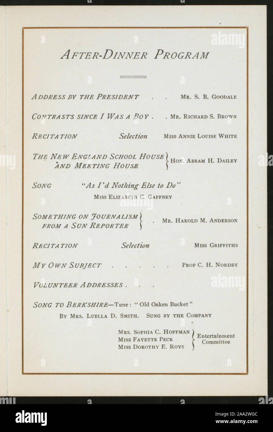 AFTER DINNER PROGRAM INCLUDED; 12 ANNUAL DINNER [held by] BERKSHIRE ...