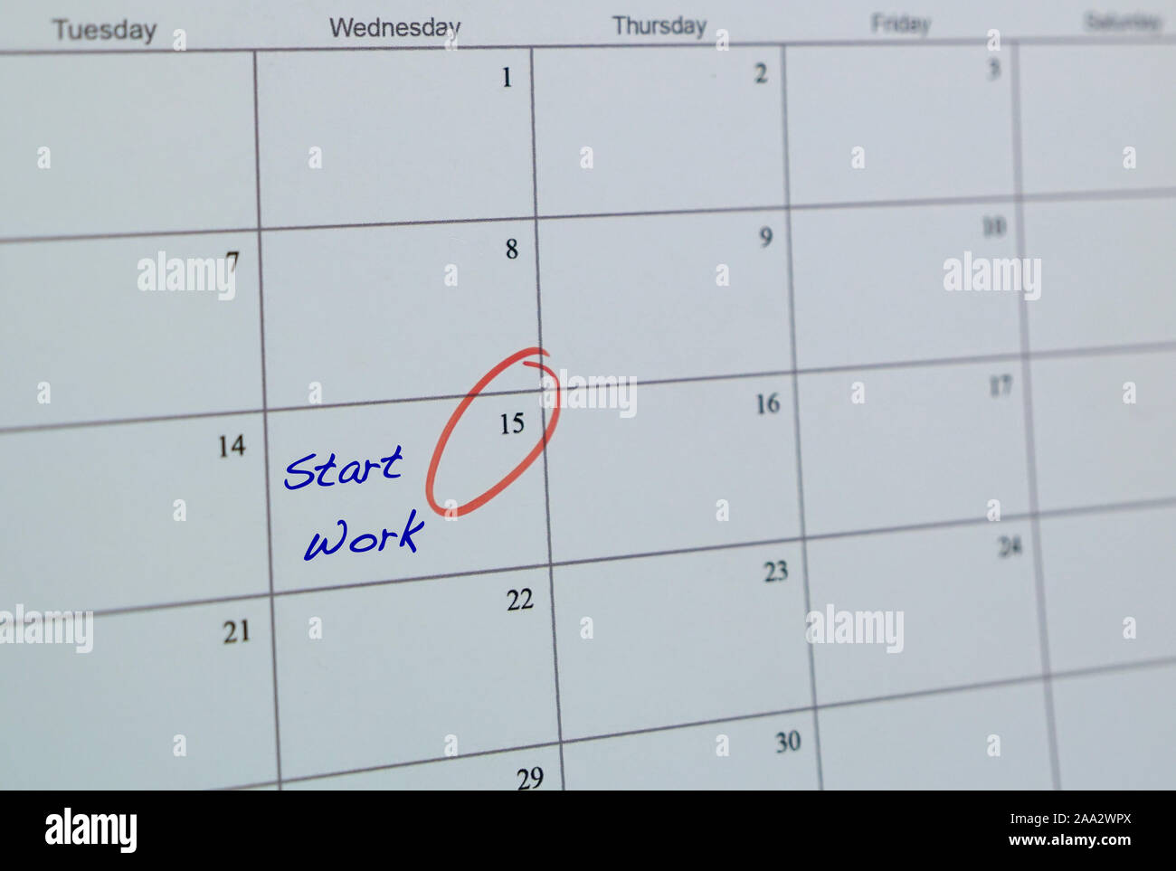 Start work, words on calendar, as a note. New job, new beginning ...