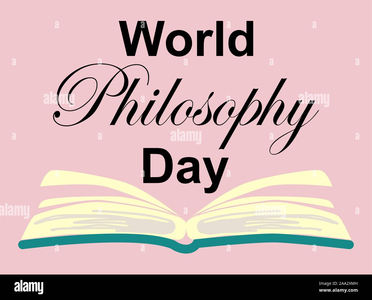 World Philosophy Day. Stack of books with open book and lettering on ...