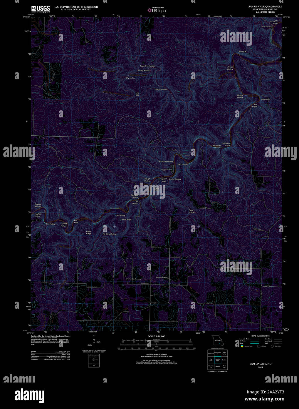 USGS TOPO Map Missouri MO Jam Up Cave 20111216 TM Inverted Restoration ...