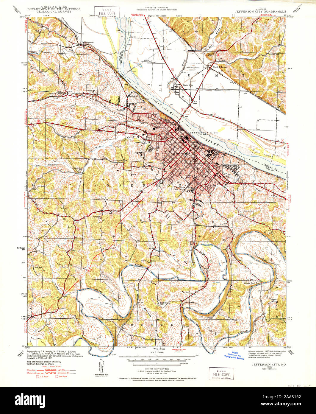 USGS TOPO Map Missouri MO Jefferson City 323079 1939 24000 Restoration ...