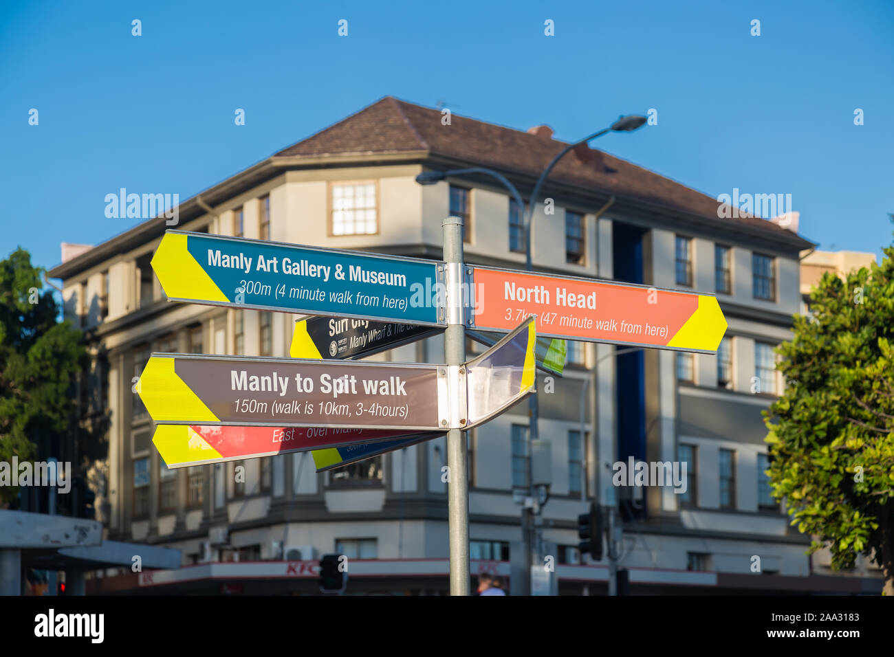 Street Signage outside Manly Wharf, Manly, Sydney. Directions to Manly ...