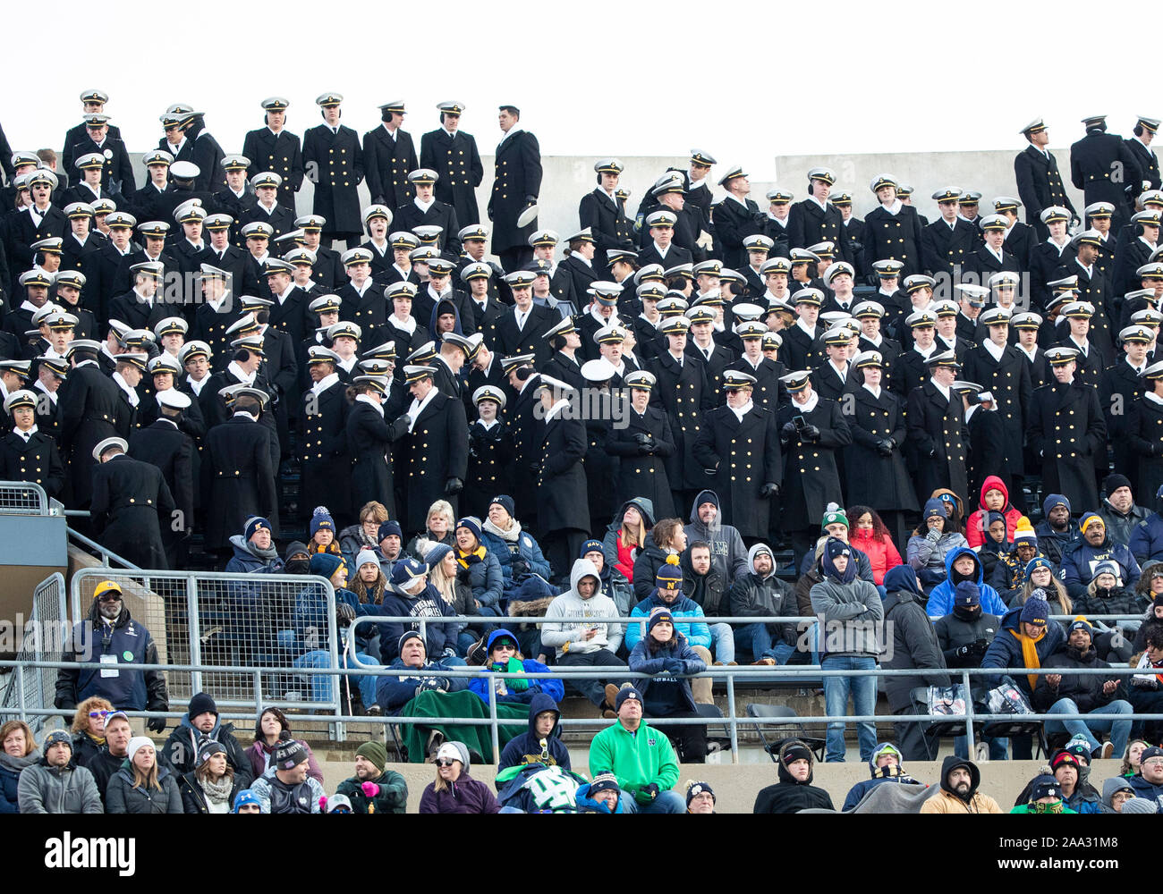 South Bend, Indiana, USA. 16th Nov, 2019. Navy Midshipmen cheer on ...