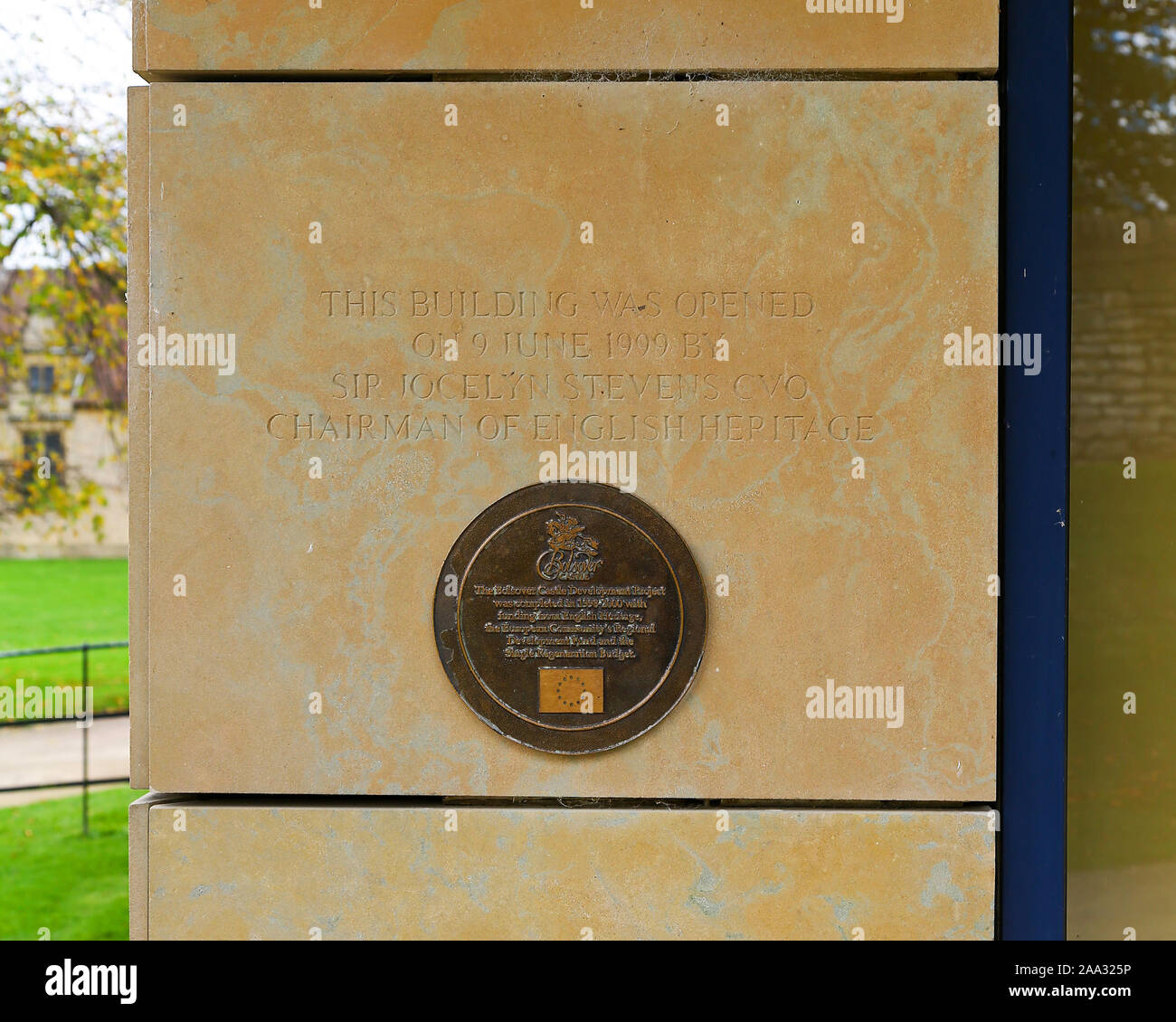 A plaque commorating the Bolsover Castle development, Bolsover Castle ...