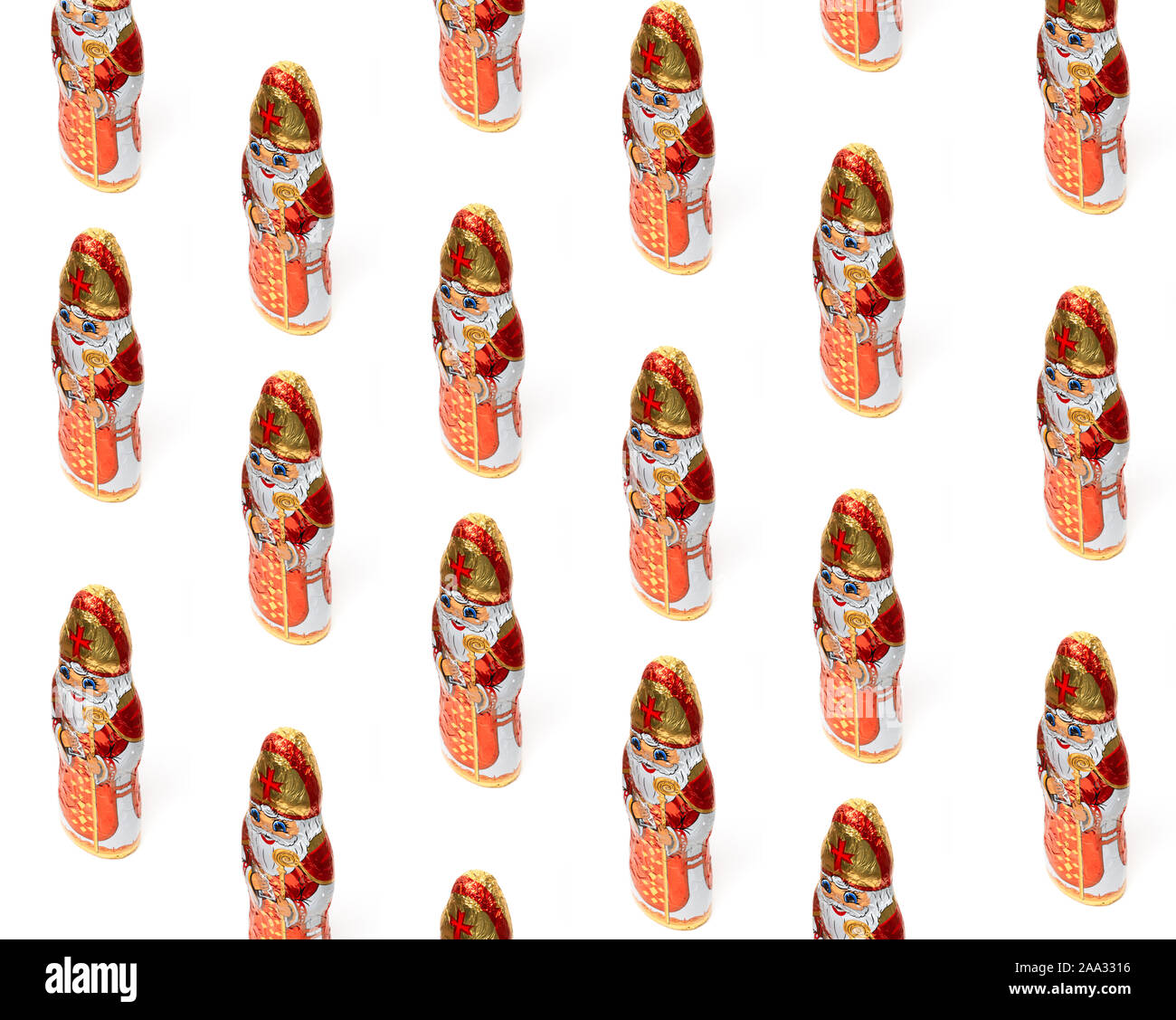 Chocolate Sinterklaas figure, white background pattern, santa claus ...
