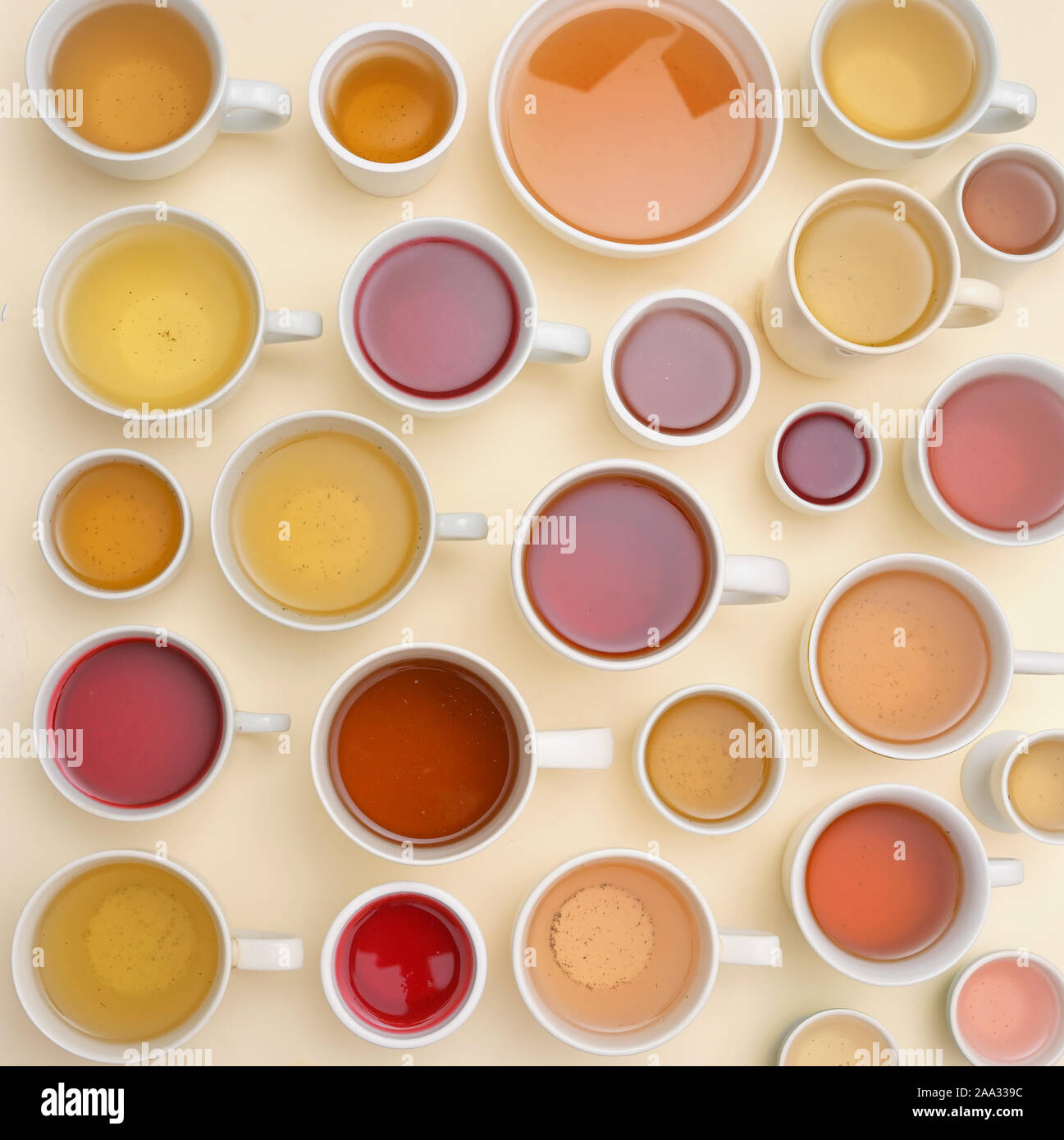 Cups With Different Types Of Tea Stock Photo - Alamy