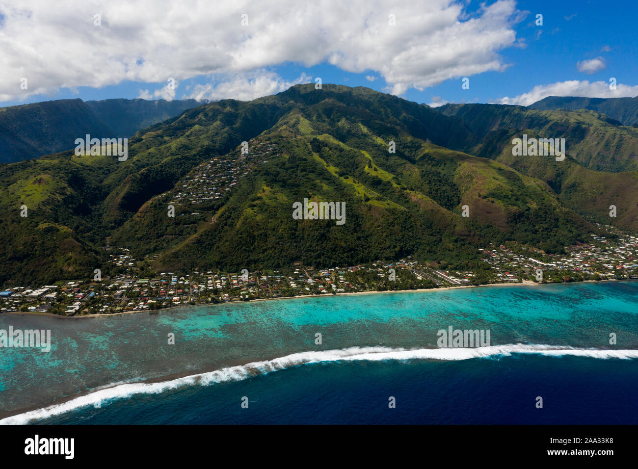 Aerial View of the West Coast of Tahiti, Tahiti, French Polynesia Stock ...