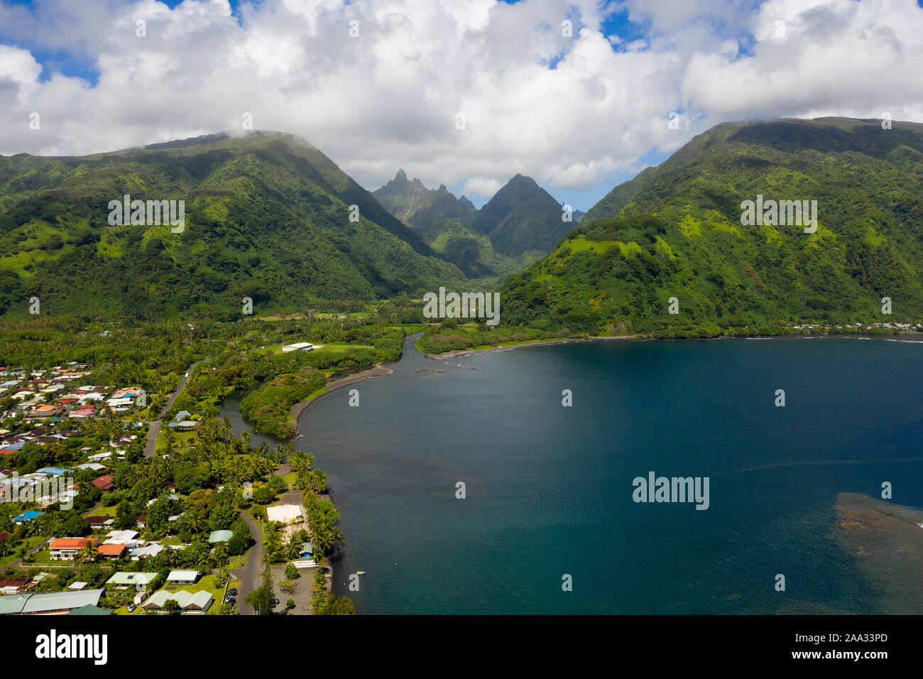 Tautira overlooking the Vaitephiha Valley, Tahiti, French Polynesia ...