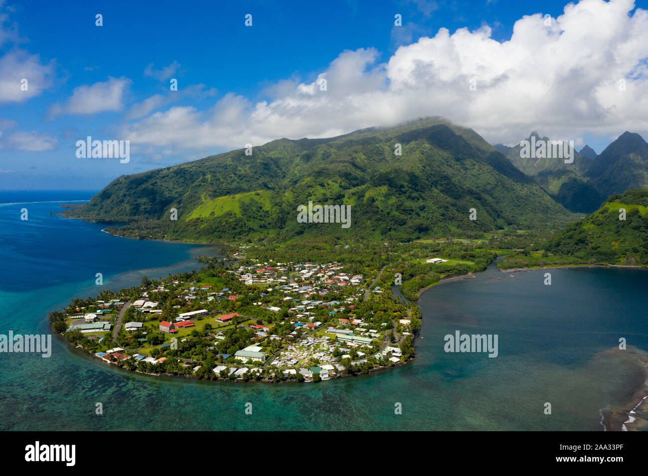 Tautira overlooking the Vaitephiha Valley, Tahiti, French Polynesia ...