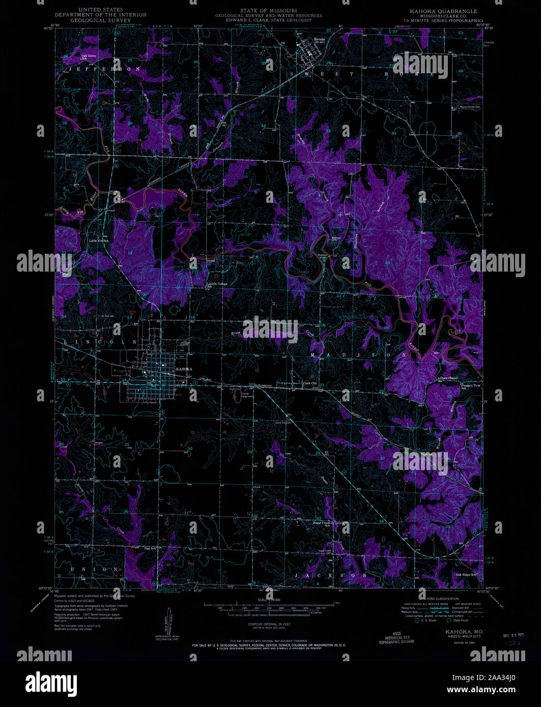 USGS TOPO Map Missouri MO Kahoka 323111 1950 24000 Inverted Restoration ...