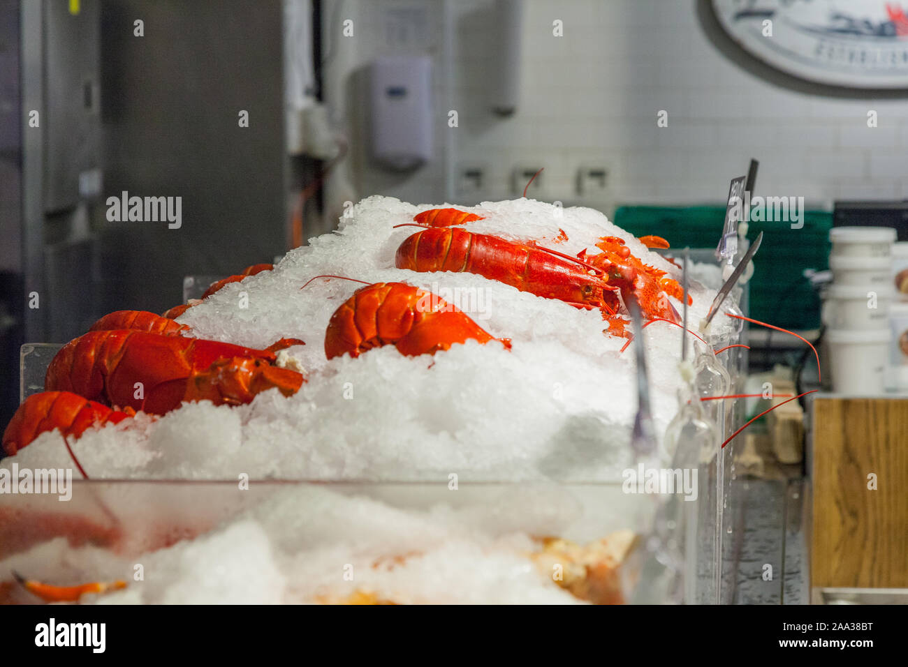 Seafood shop display of lobsters hi-res stock photography and images ...