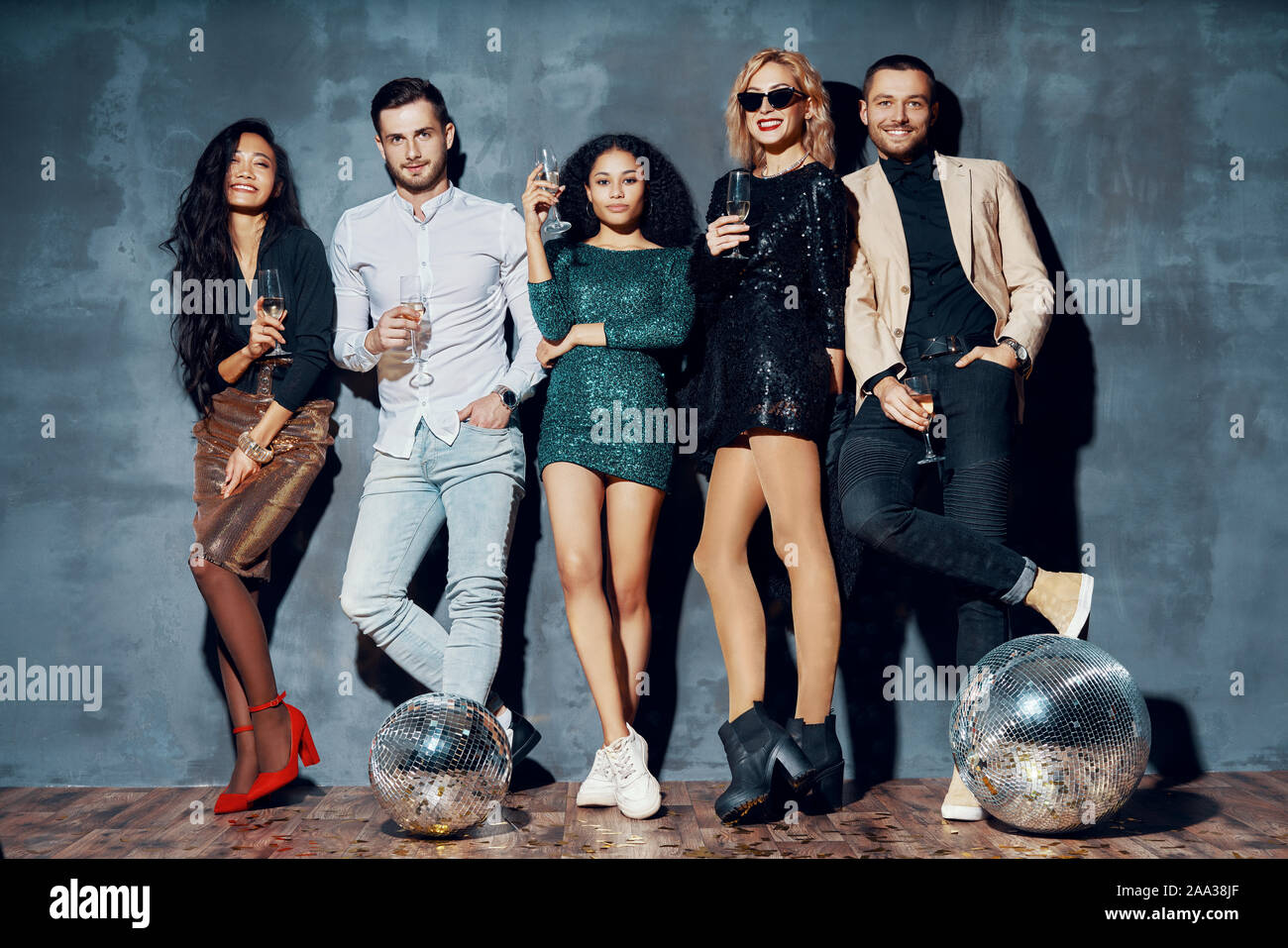 Diverse group of people posing at party time and have fun. Young ...