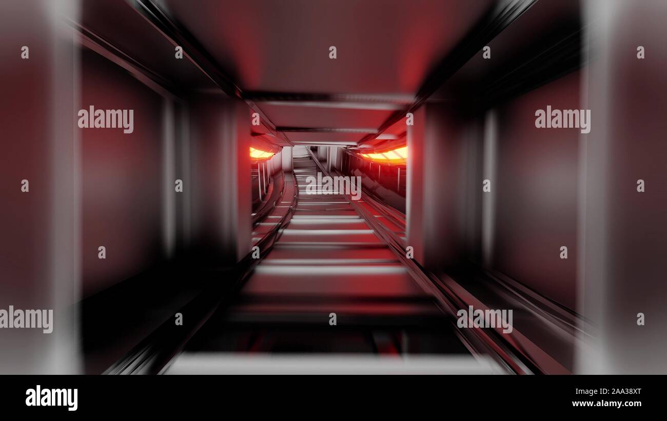 clean silver tunnel corridor with glowing lights 3d illustration ...