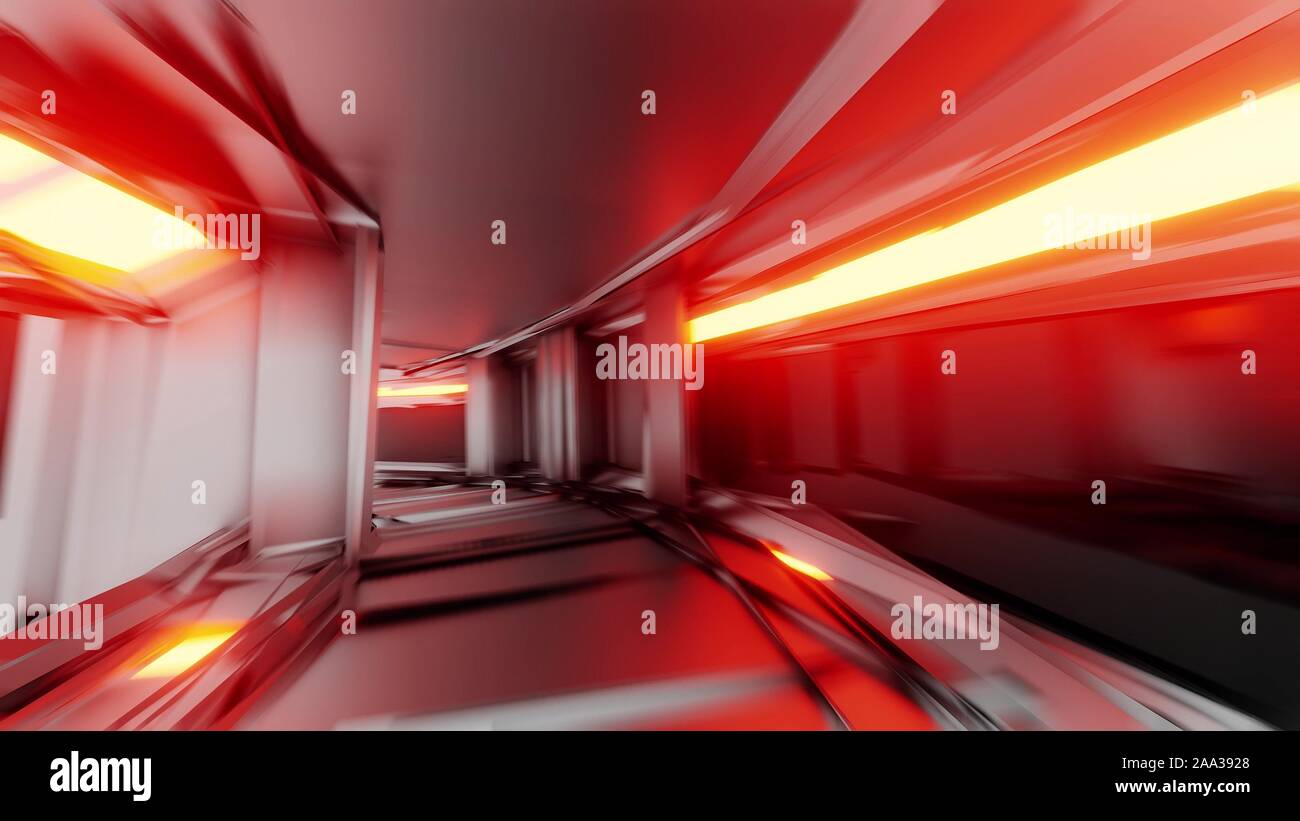 clean silver tunnel corridor with glowing lights 3d illustration ...