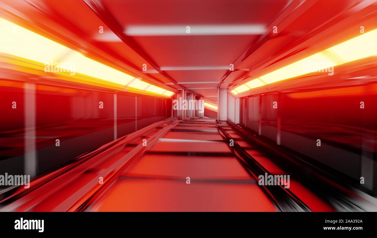 clean silver tunnel corridor with glowing lights 3d illustration ...