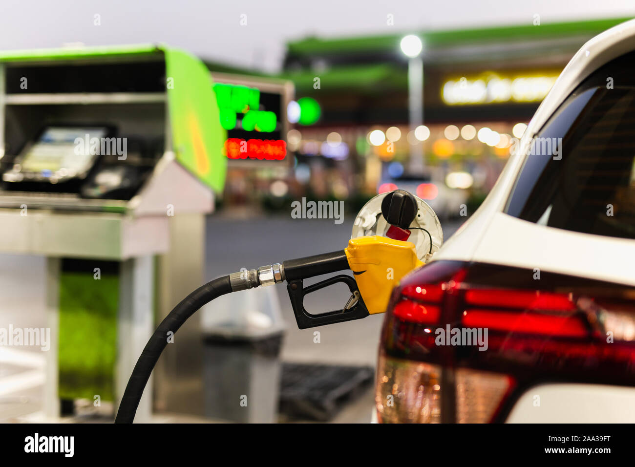 Refueling cars tank with gas oil at petrol station Stock Photo - Alamy