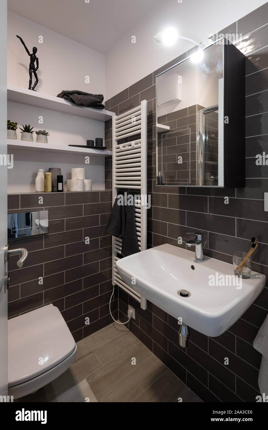 Interior of modern bathroom with shower Stock Photo - Alamy