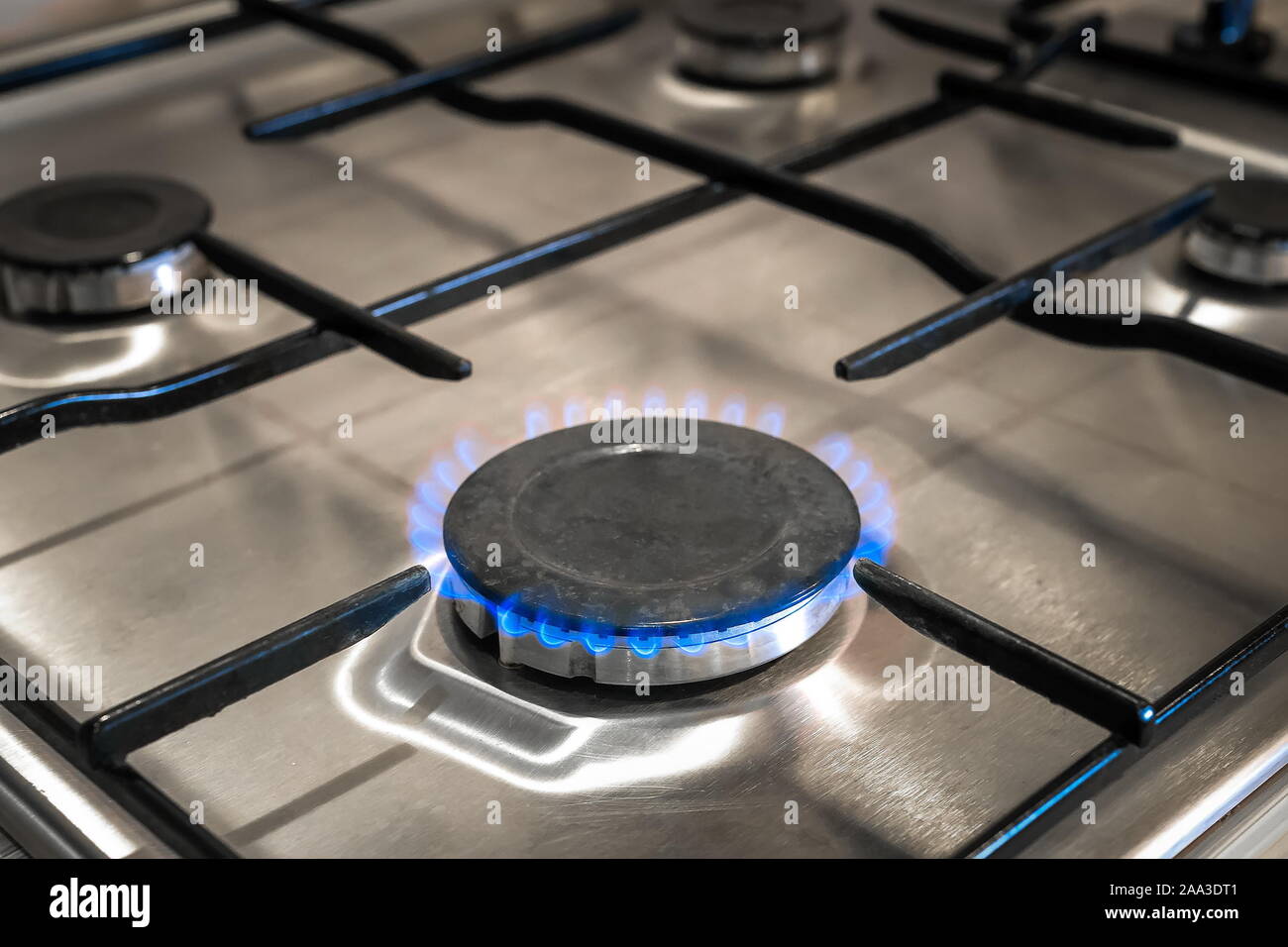 Gas stove on the home steel kitchen flame cook Burning Stock Photo - Alamy