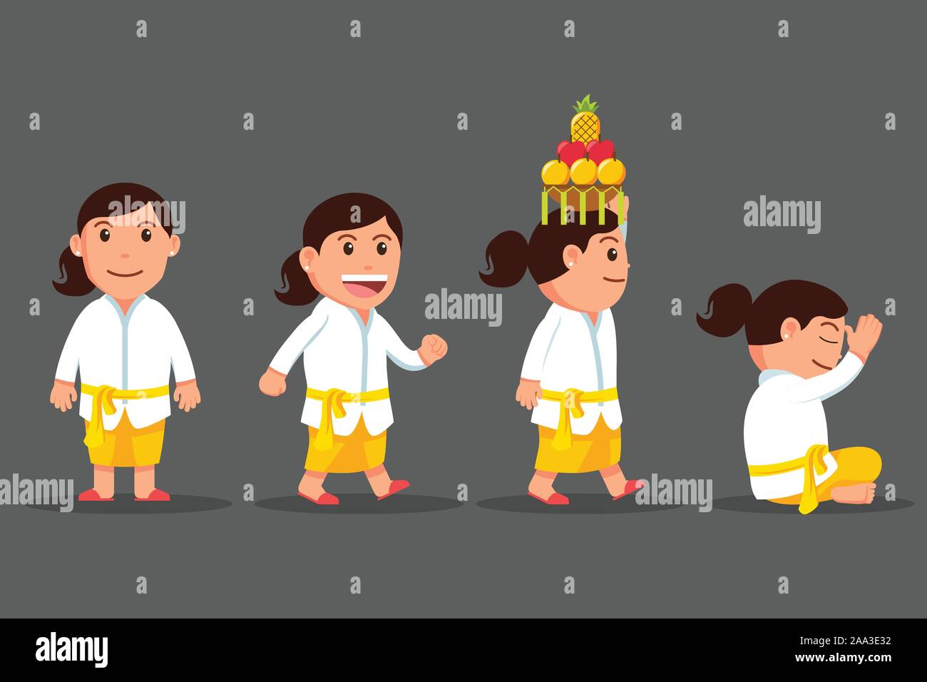 Vector cartoon character set of Bali hindu girl. Suitable for hinduism ...