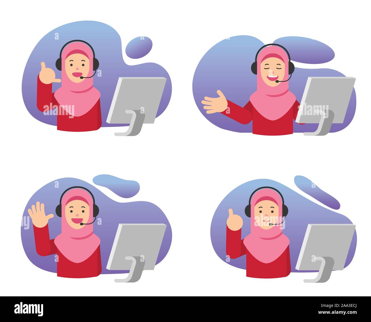 Customer care communication muslim girl vector flat illustration Stock ...