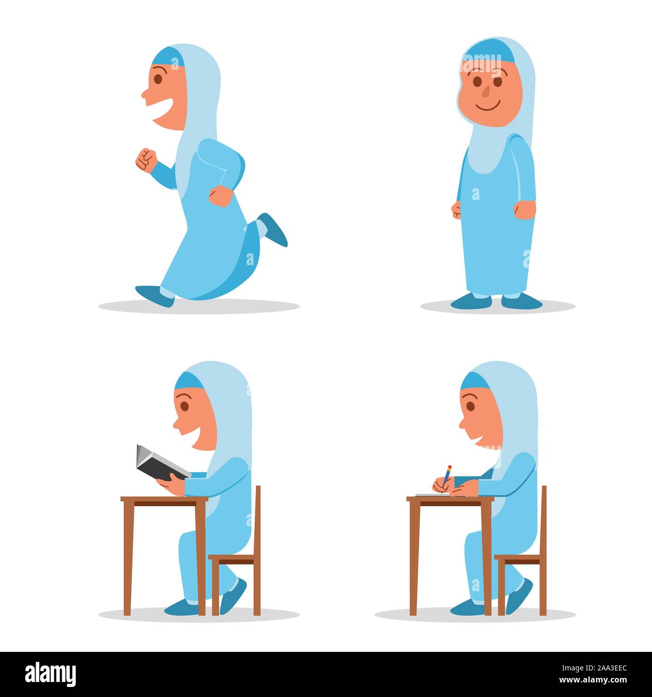Moslem school girl kids character set. Suitable for islamic theme ...