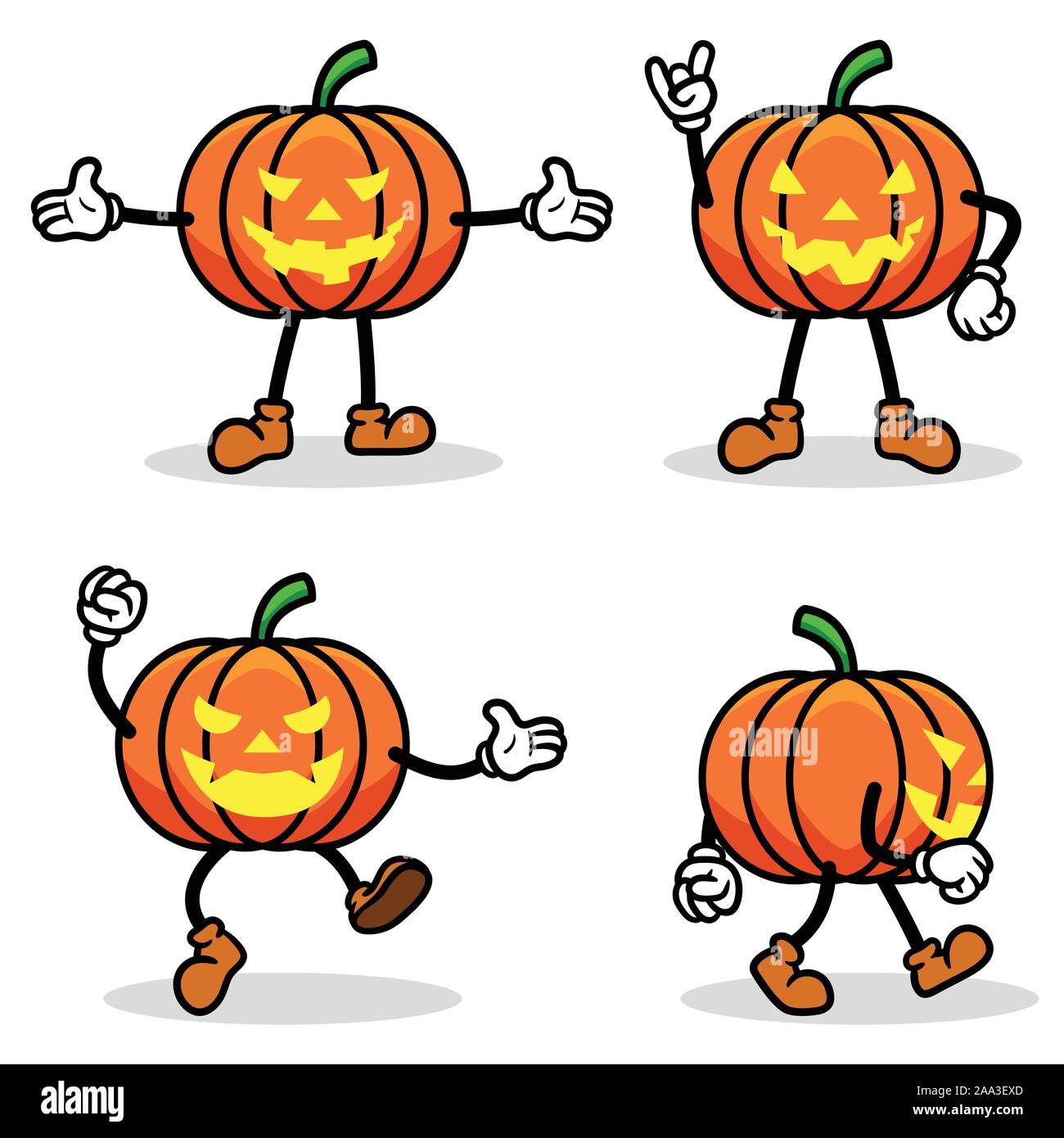 Halloween pumpkin vector cartoon character collection set Stock Vector ...