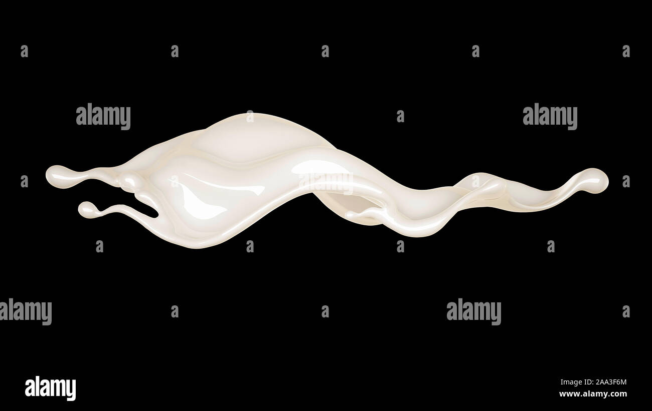 Splash of thick white liquid on a black background. 3d rendering, 3d ...