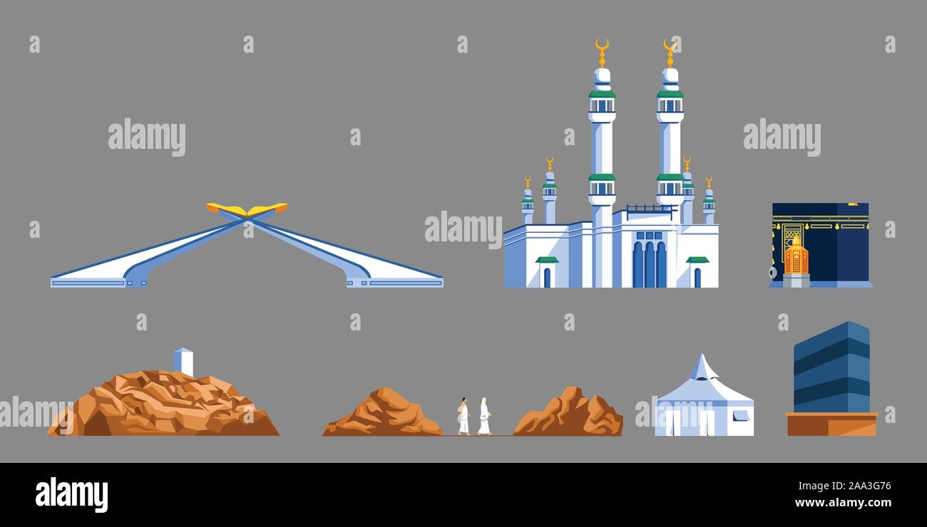 Landmark flat icon of Mecca's gate and Hajj pilgrim progress rite Stock ...