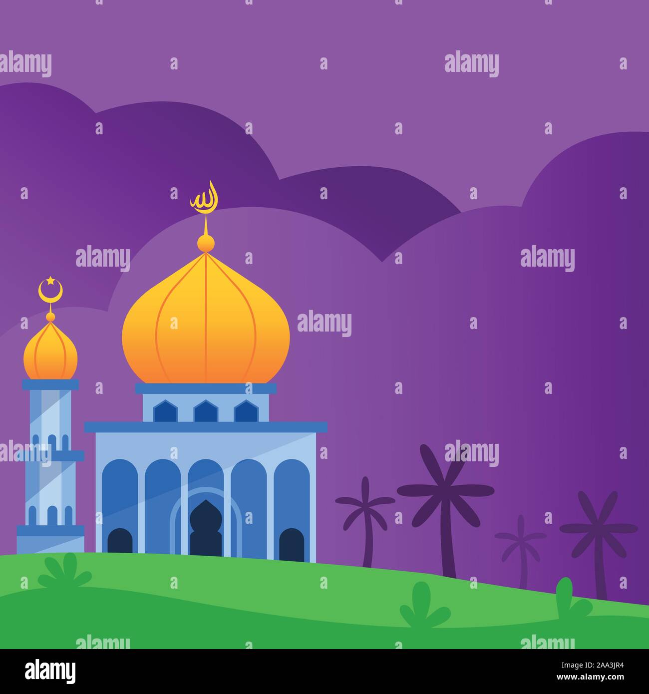 Flat illustration yellow dome mosque. Suitable for Islamic greetings or ...