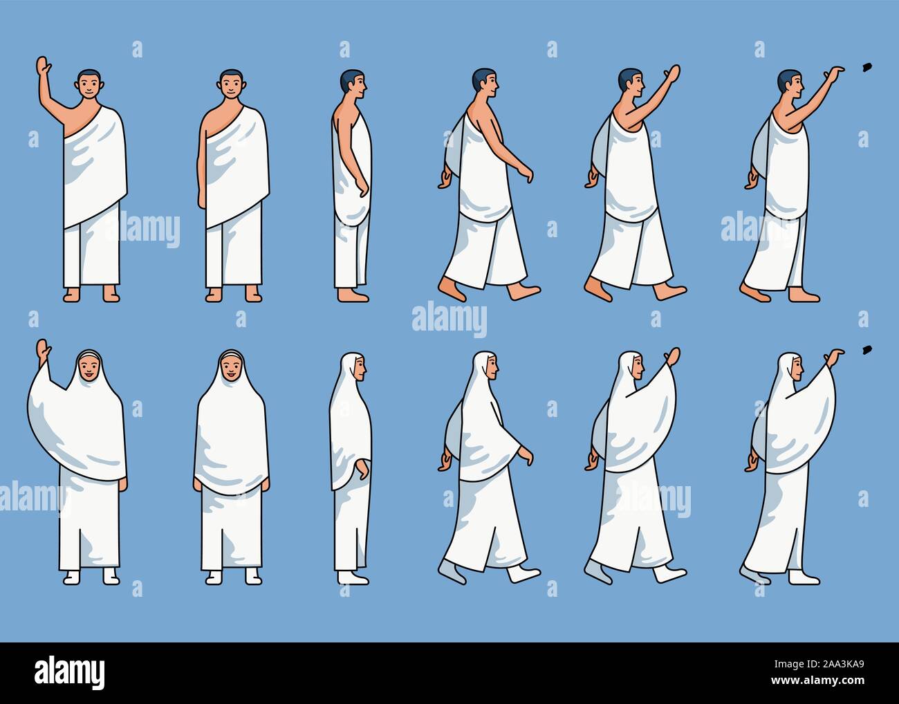 Sets of simple line art character of hajj pilgrim. Suitable for info ...