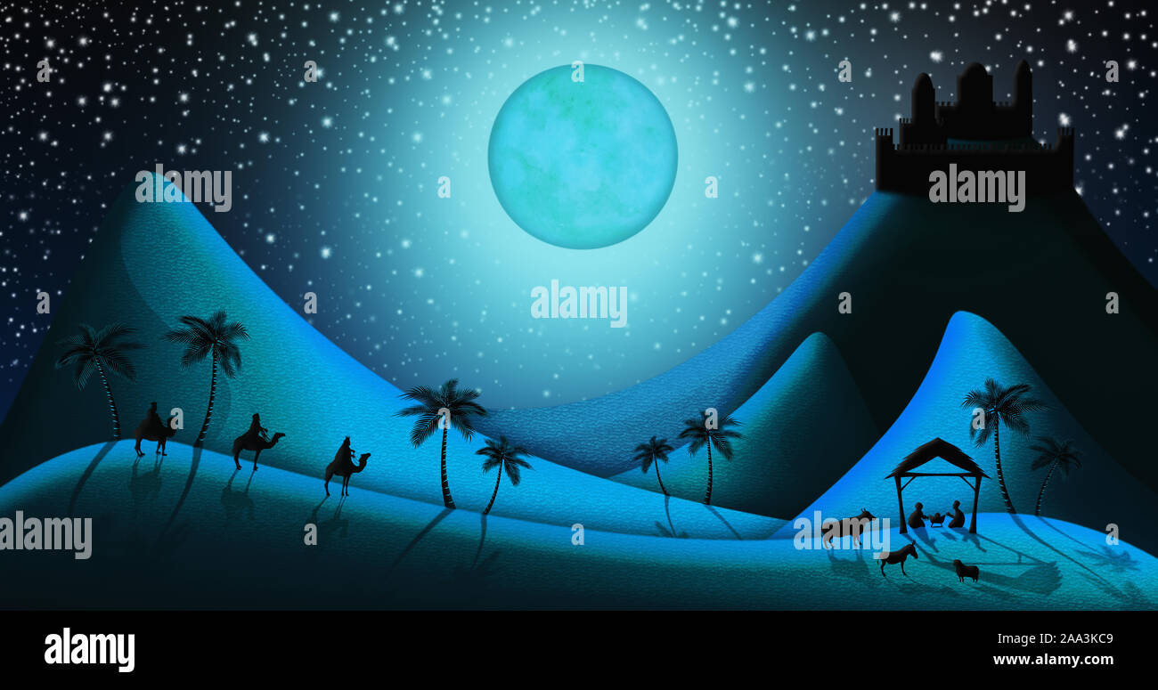 Christmas Nativity Scene Of Three Wise Men Magi Going To Meet Baby ...