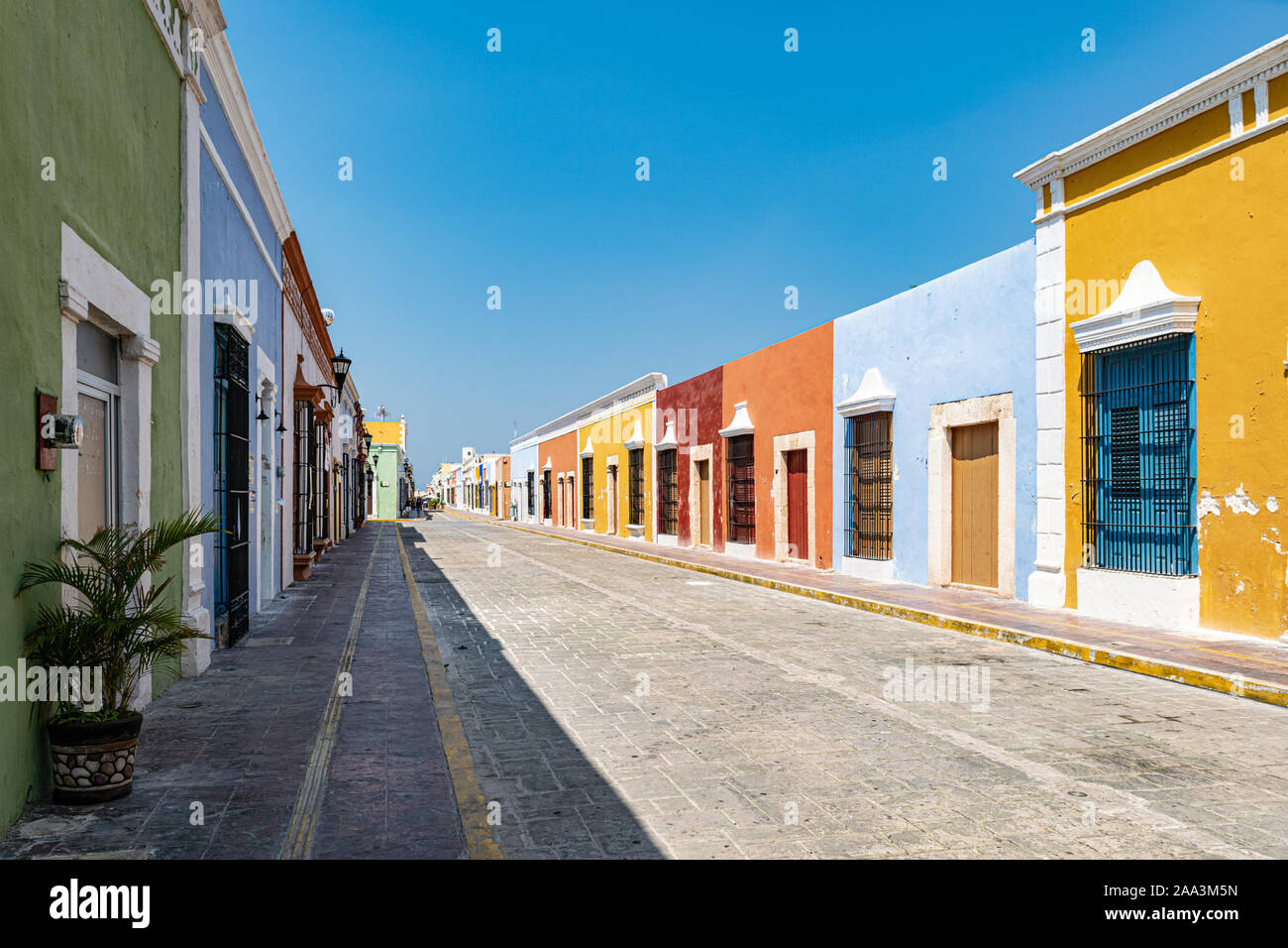 Colorful colonial houses in historic part of Campeche, Mexico Stock ...