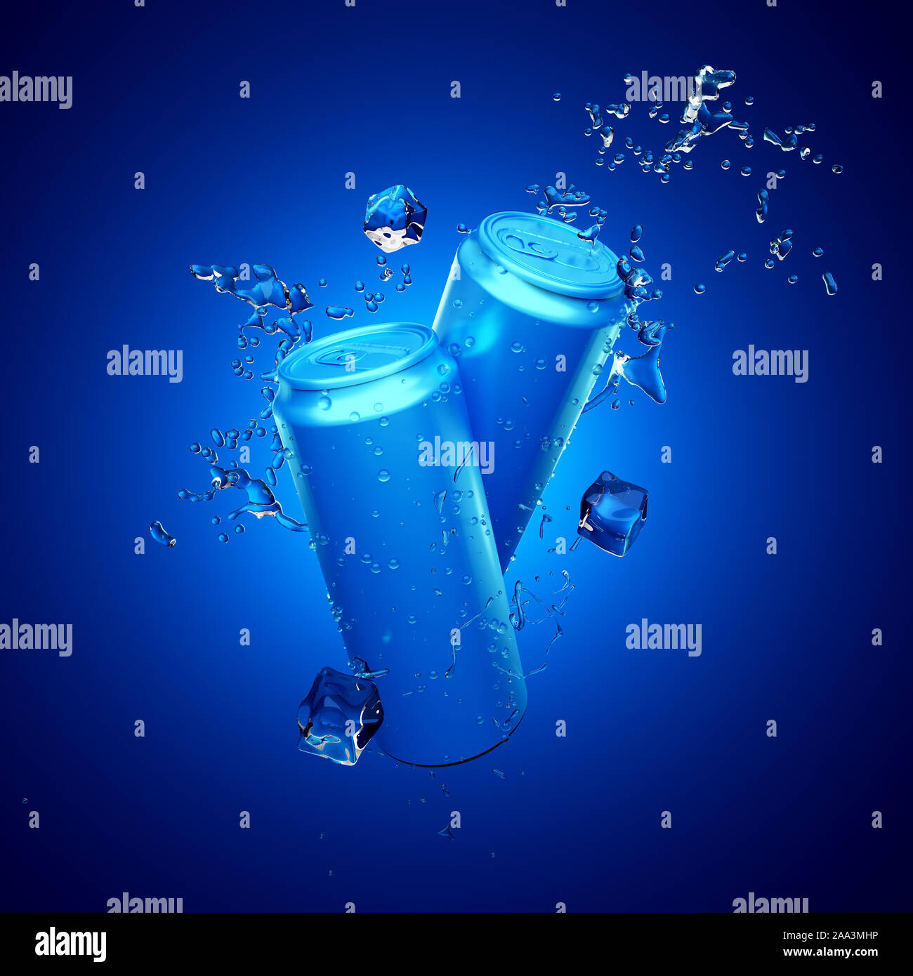 Blue background with a drink in aluminum cans. Drink, drink, restaurant ...