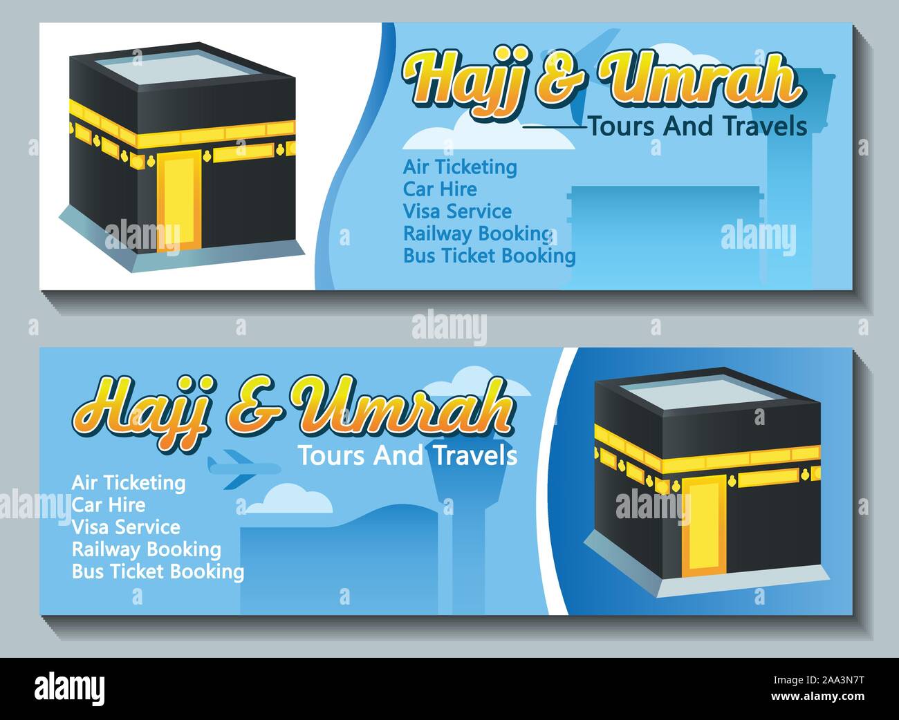 Vector banner design of hajj umrah pilgrim travel advertising Stock ...