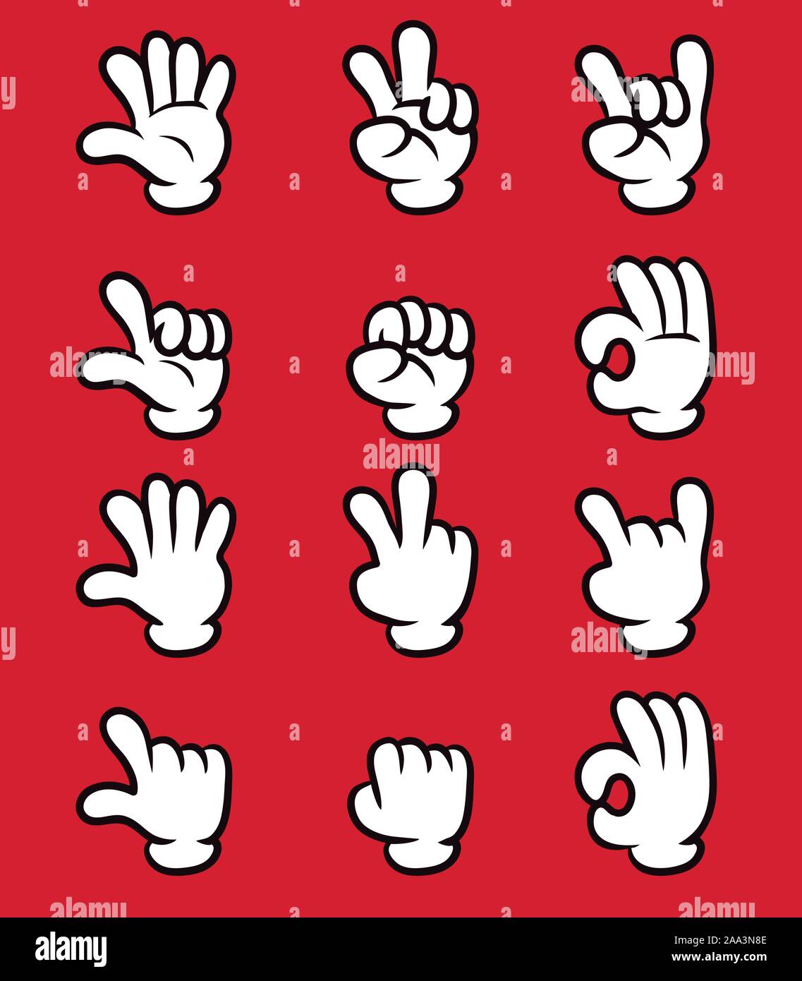 Cartoon white glove hand five finger gesture collection set Stock ...