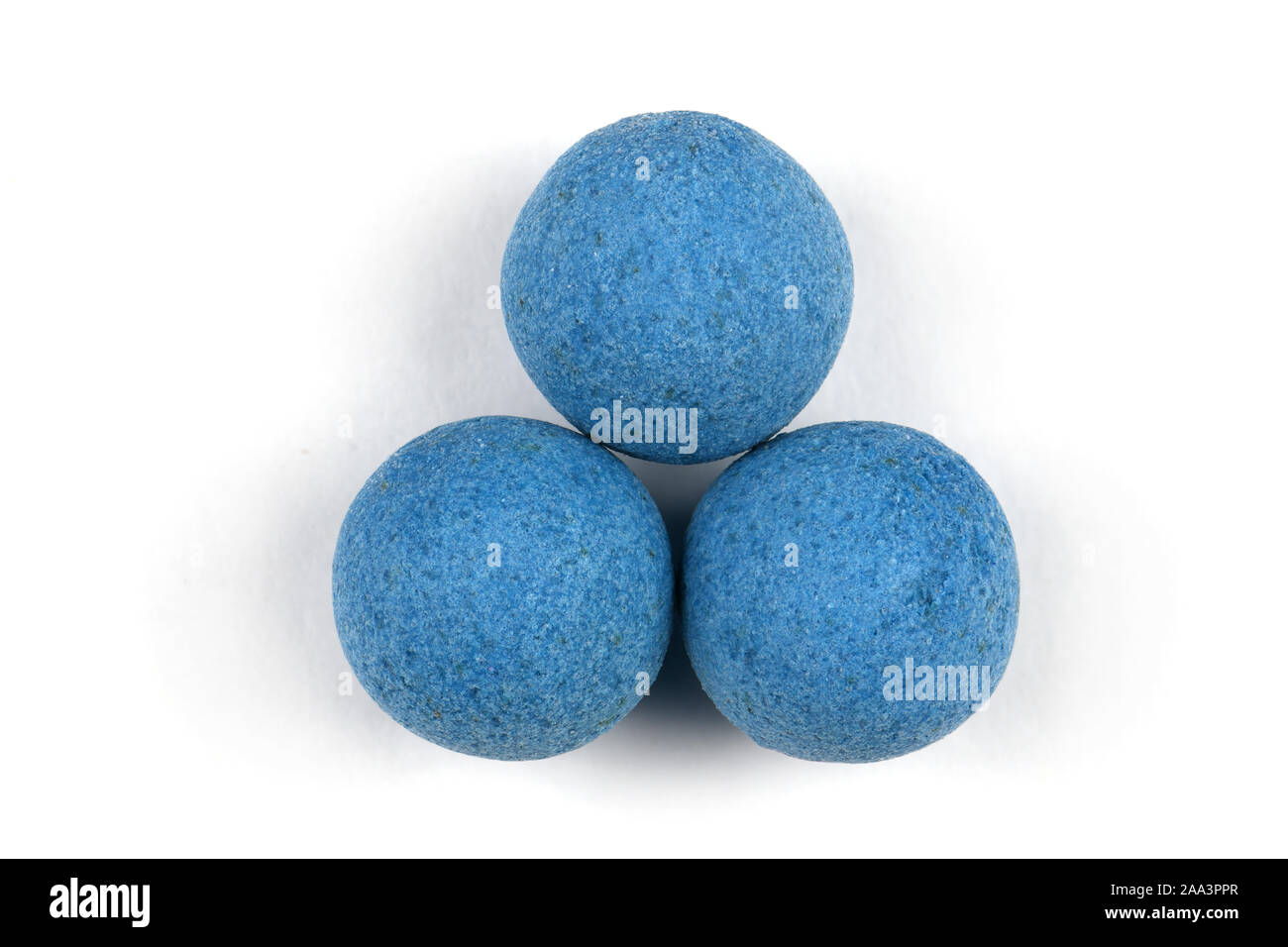 Close up view of blue boilies, fishing baits for carp isolated on white ...