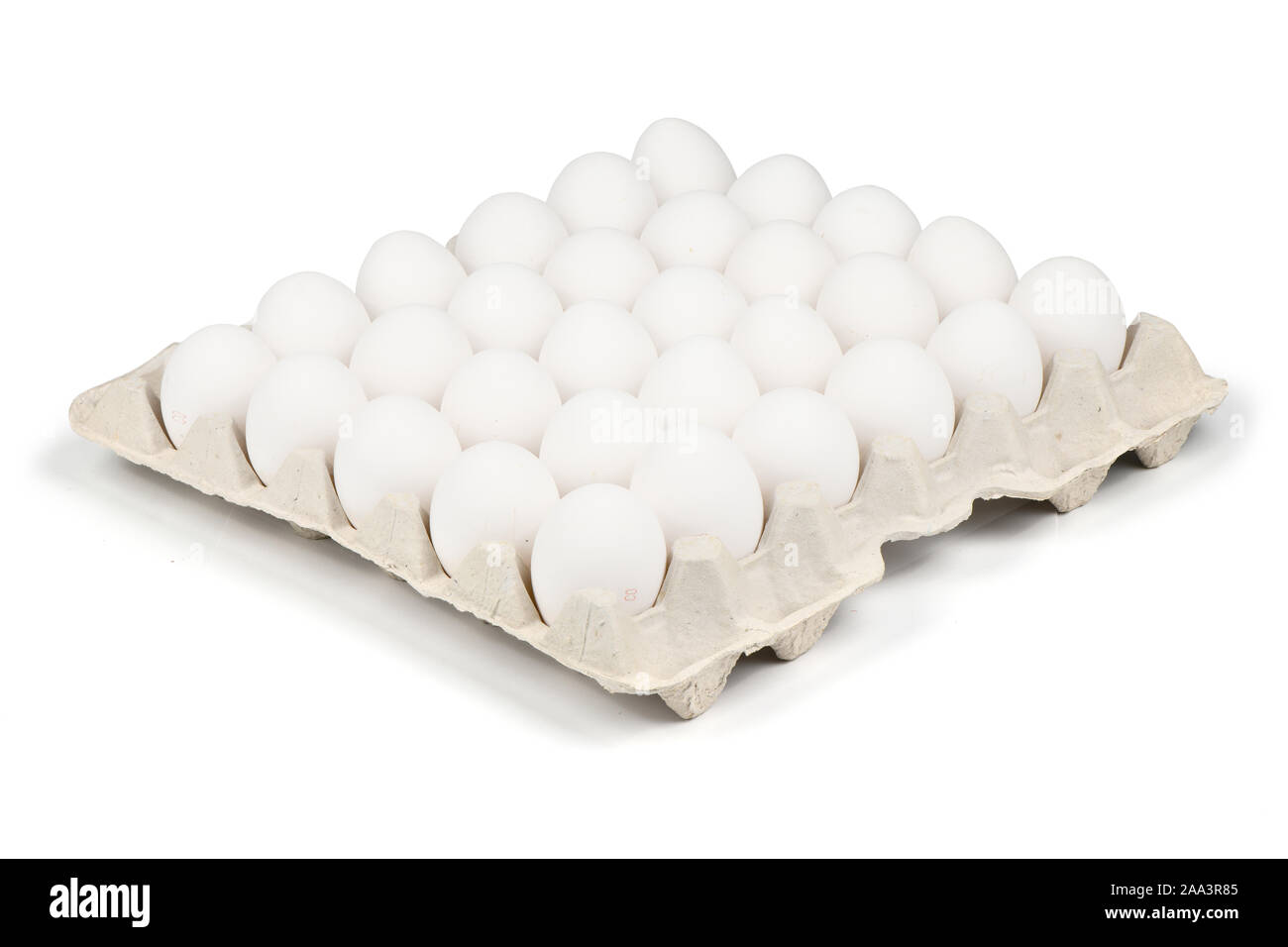 30 farm fresh white eggs in a tray isolated on white background. High ...
