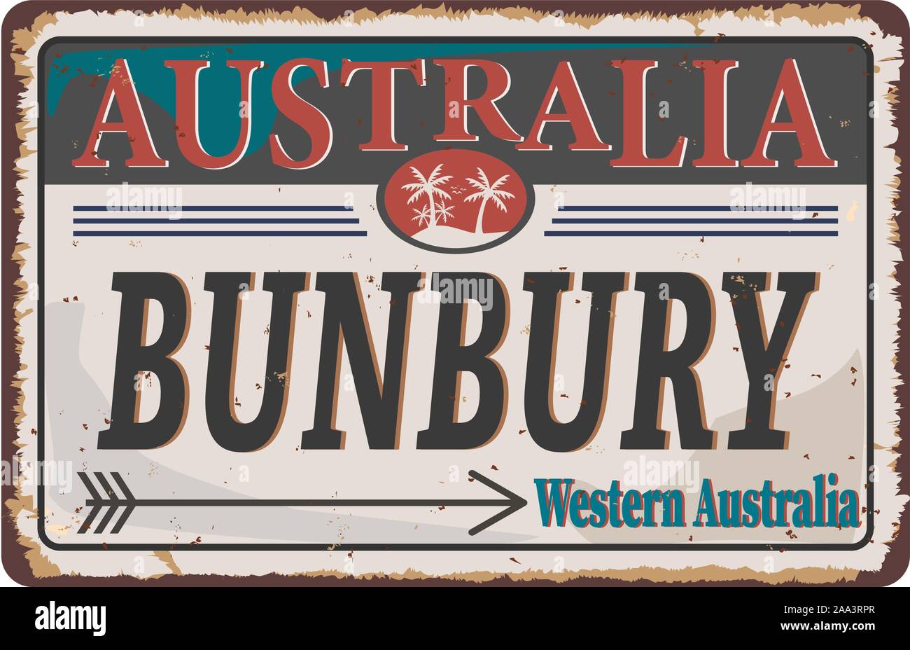 Bunbury city Western Australia retro poster travel illustration Stock ...