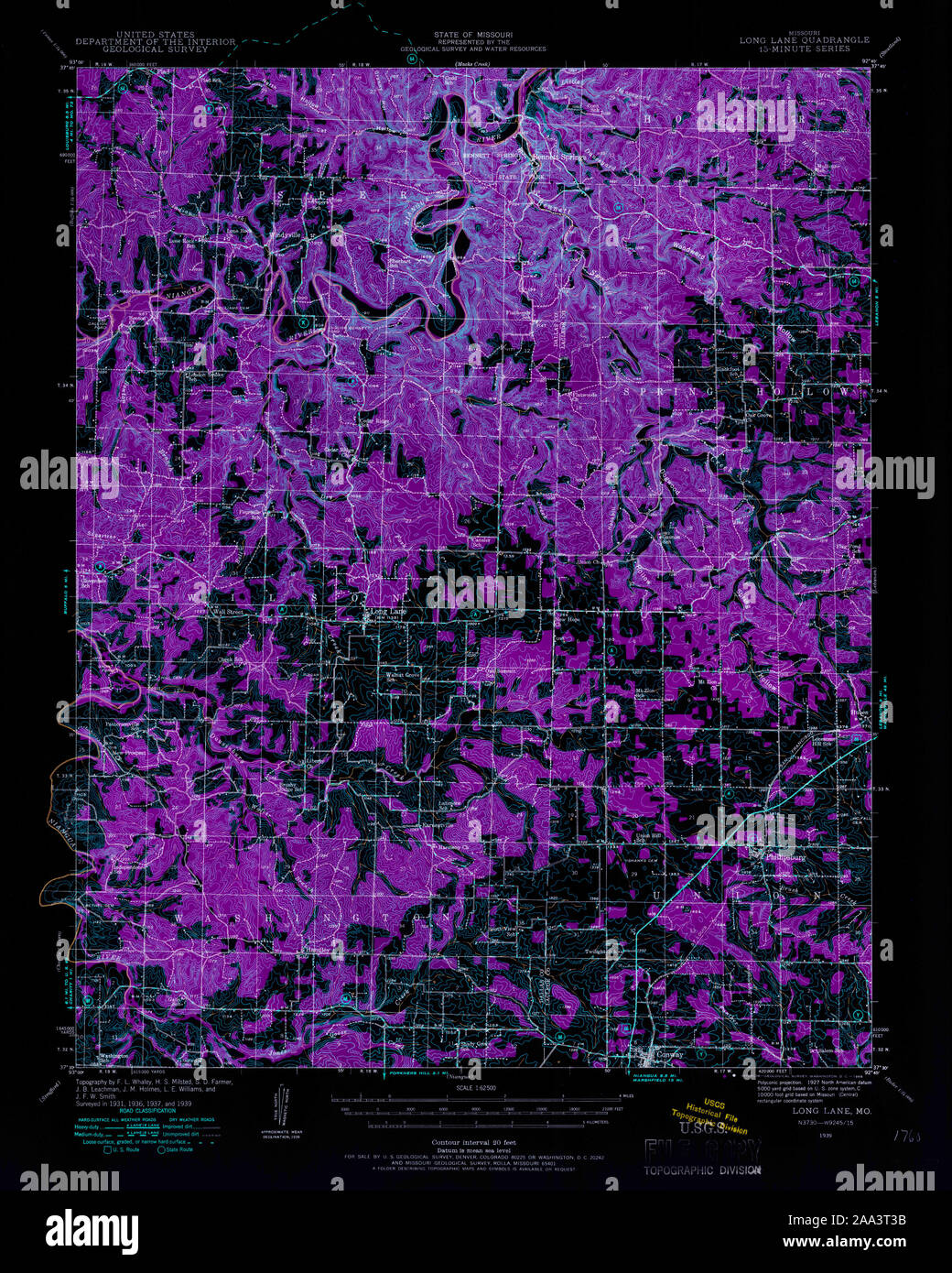 USGS TOPO Map Missouri MO Long Lane 325034 1939 62500 Inverted ...