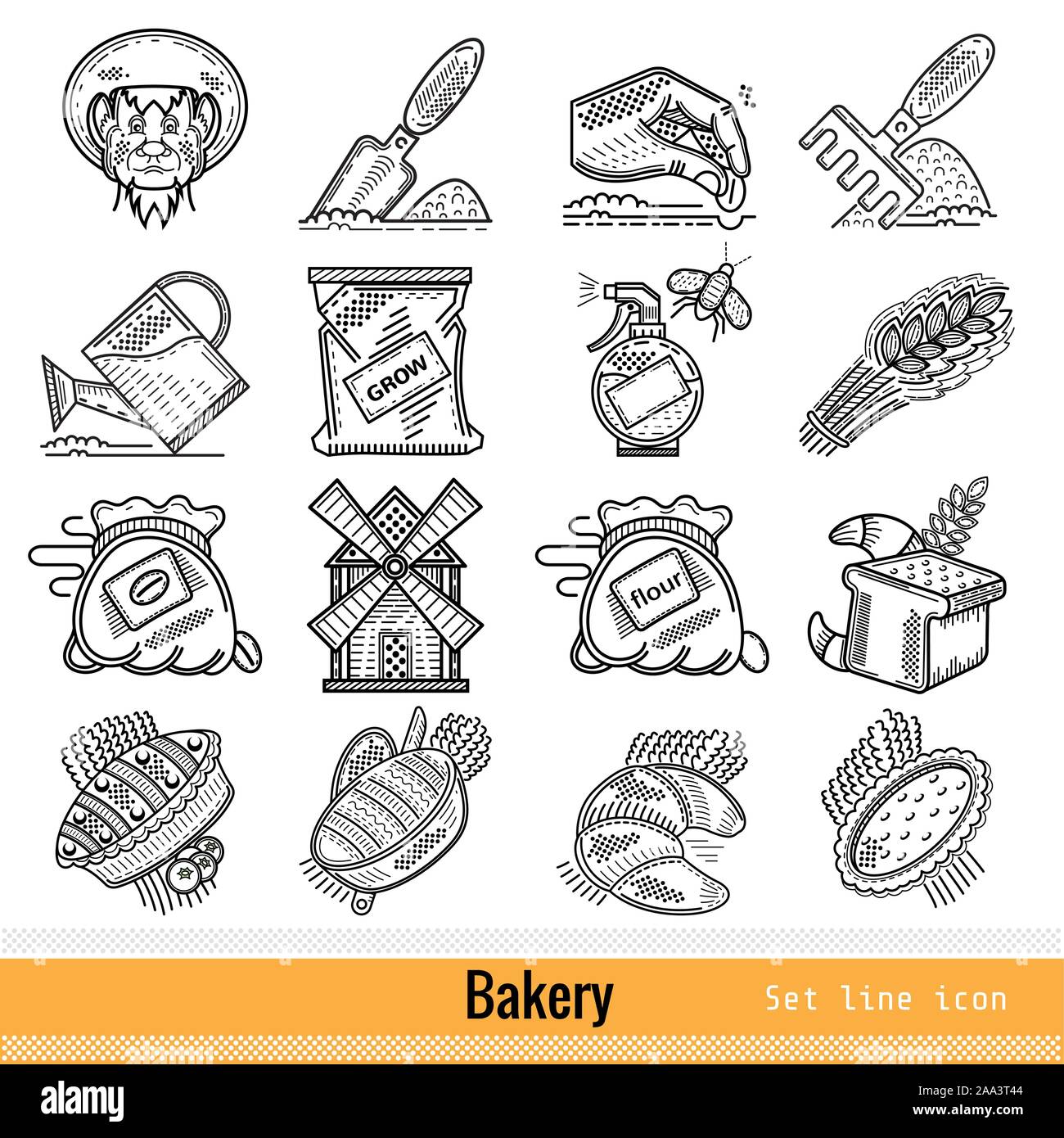 Big set of All Steps of Bakery Product Outline Web Icons Stock Vector ...