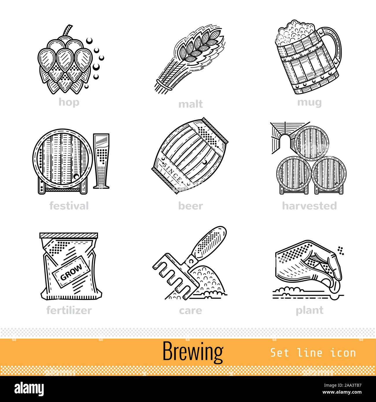 Set of All Steps of Brewing Outline Web Icons Stock Vector Image & Art ...