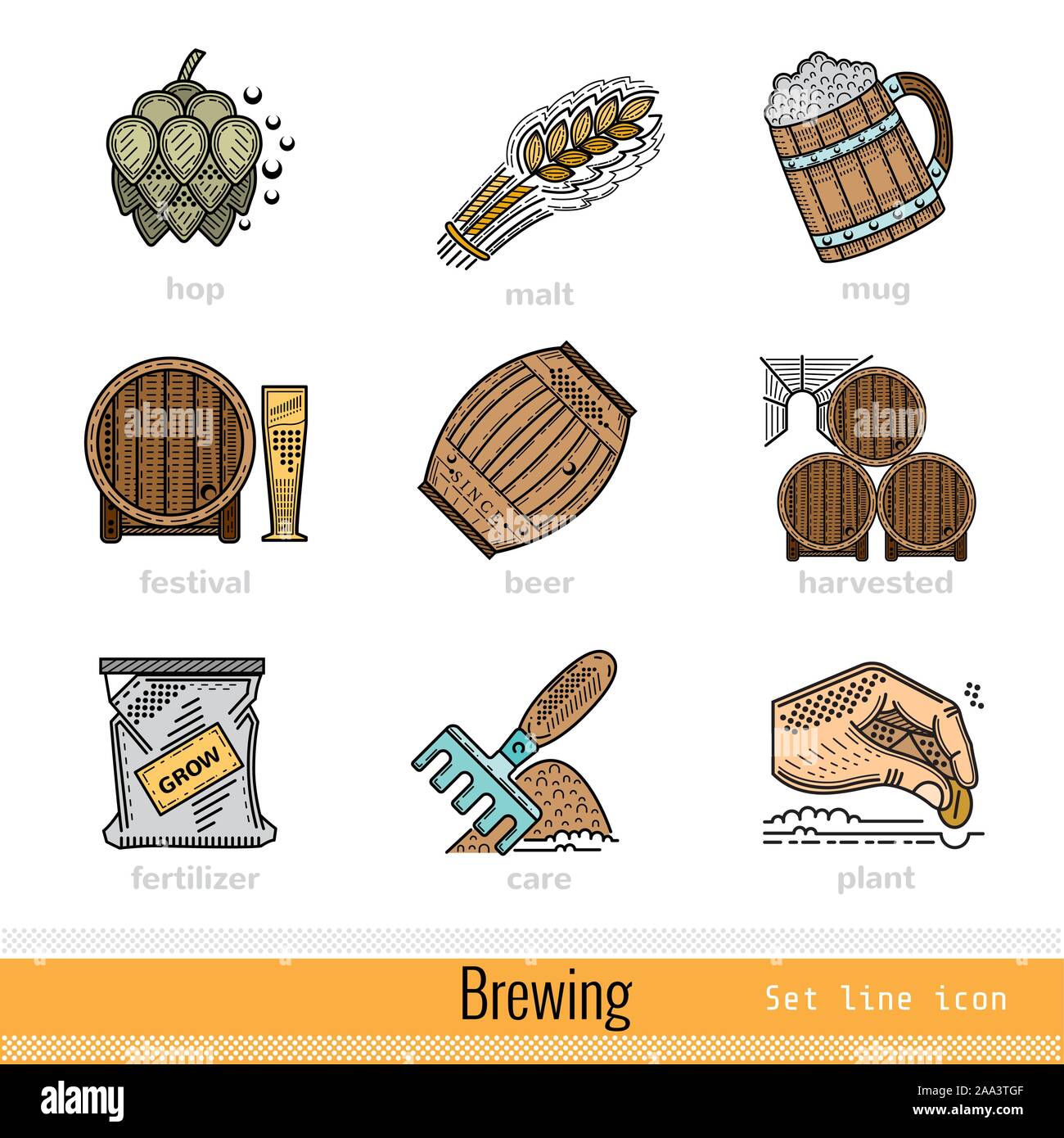 Set of All Steps of Brewing Outline Color Web Icons Stock Vector Image ...