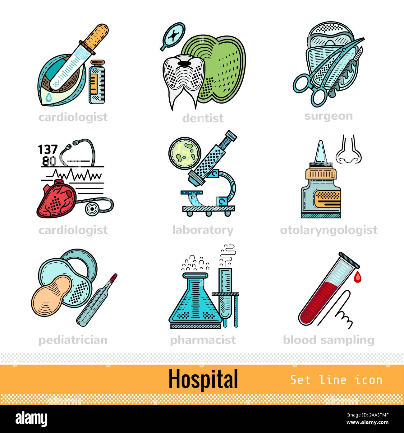 Set of Color Kind of Doctors Outline Web Icons Stock Vector Image & Art ...