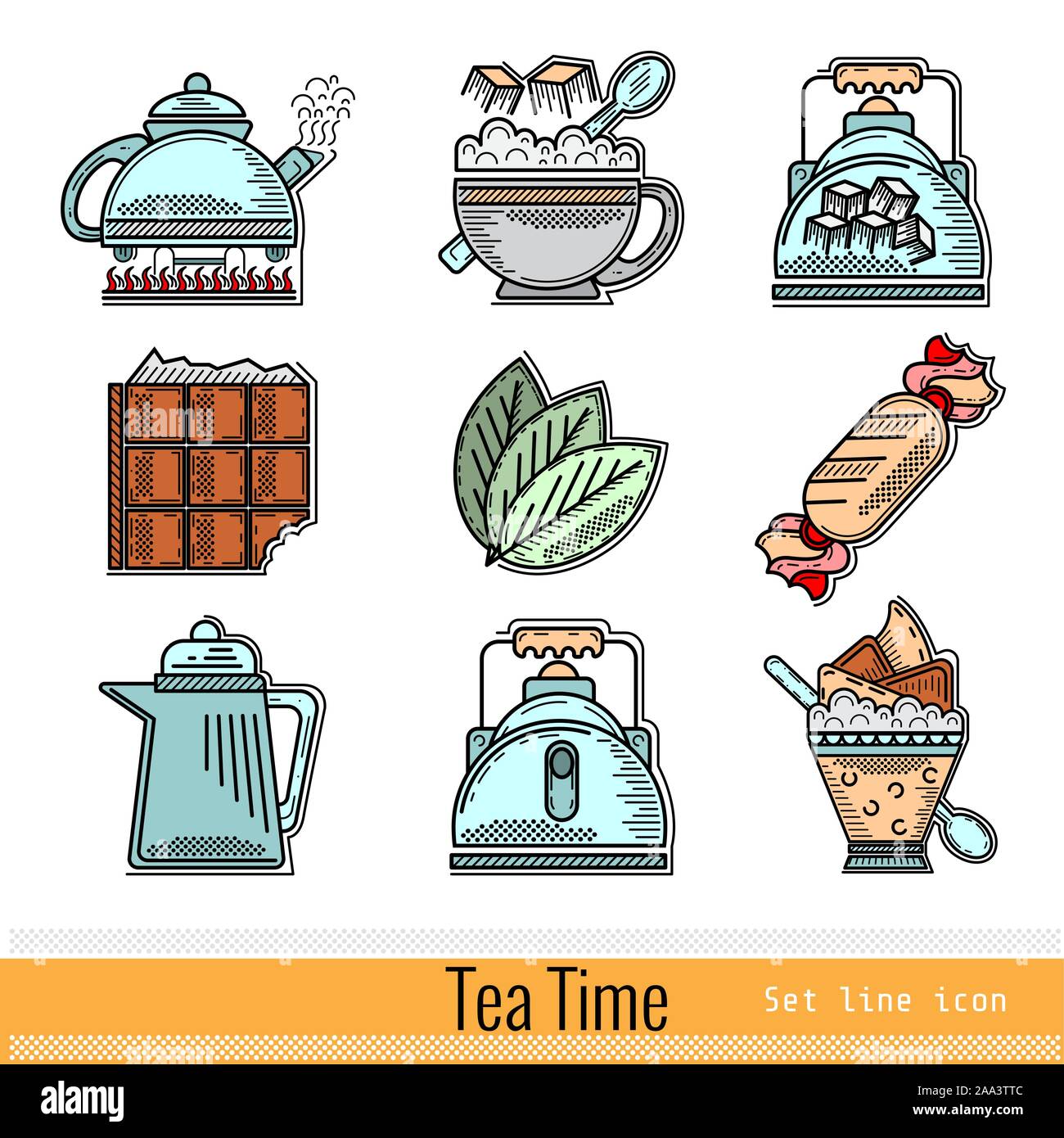 Set of Color Outline Web Icon. Tea Time Stock Vector Image & Art - Alamy